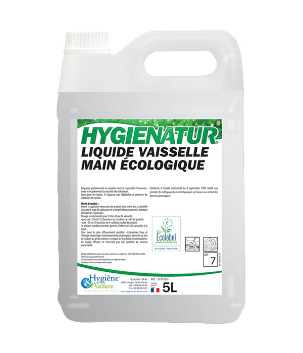 Liquide Vaisselle Mains Ecologique HYGIENE & NATURE 5 L - Ecolabel